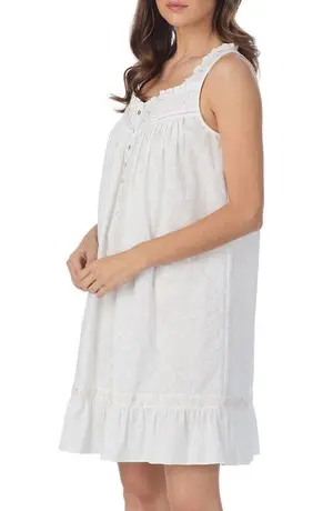 Eileen West Floral Sleeveless Cotton Chemise - White