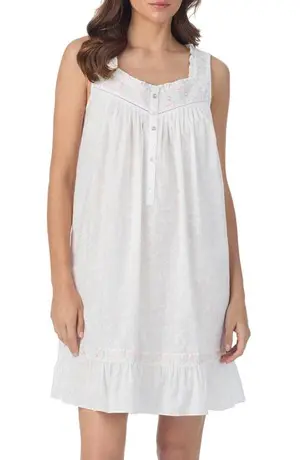 Eileen West Floral Sleeveless Cotton Chemise - White