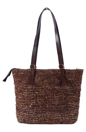 JELAVU Carmela Raffia Tote - Chocolate