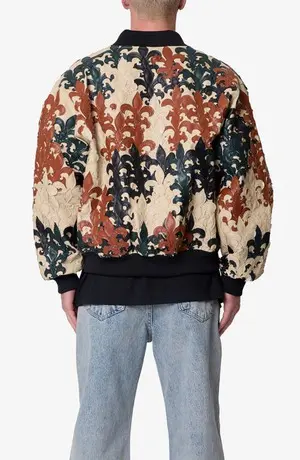 Mnml Fleur De Lis Faux Leather Bomber Jacket