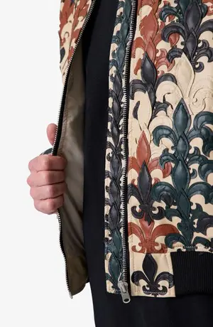 Mnml Fleur De Lis Faux Leather Bomber Jacket