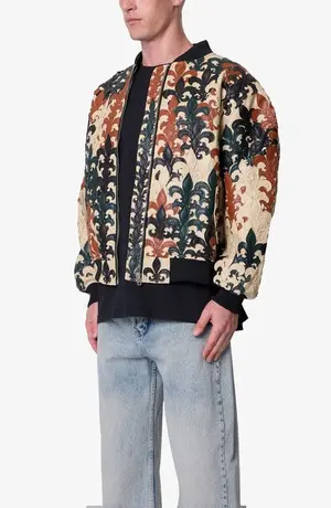 Mnml Fleur De Lis Faux Leather Bomber Jacket