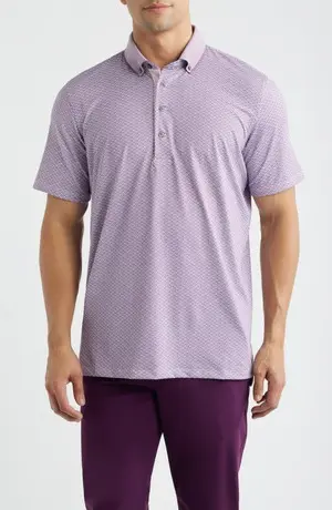Greyson Guardian Geo Print Performance Button-down Golf Polo
