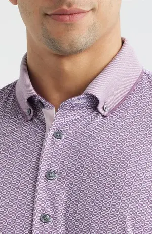 Greyson Guardian Geo Print Performance Button-down Golf Polo
