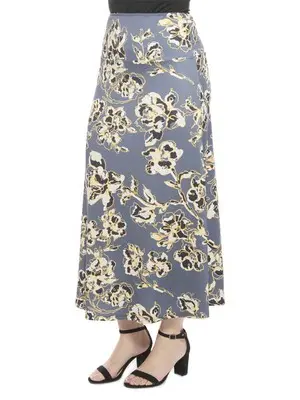 24SEVEN COMFORT APPAREL Floral A-line Maxi Skirt - Grey Multi