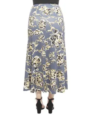 24SEVEN COMFORT APPAREL Floral A-line Maxi Skirt - Grey Multi