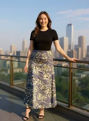 24SEVEN COMFORT APPAREL Floral A-line Maxi Skirt - Grey Multi