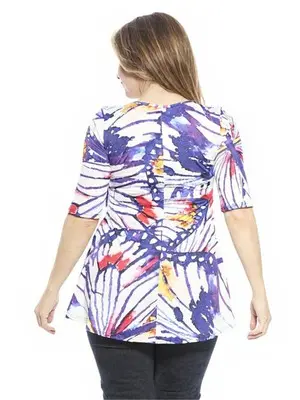 24SEVEN COMFORT APPAREL Butterfly Print Tunic Top - Purple Multi