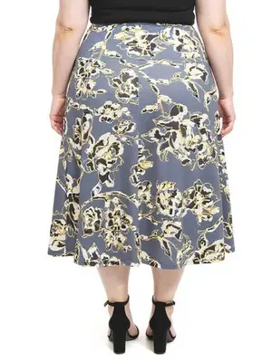 24SEVEN COMFORT APPAREL Floral Elastic Waist A-line Maxi Skirt - Grey Multi