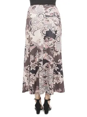 24SEVEN COMFORT APPAREL Paisley Print A-line Maxi Skirt - Brown Multi