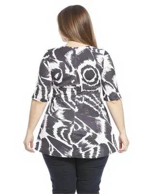 24SEVEN COMFORT APPAREL Abstract Print Scoop Neck Tunic Top - Black Multi