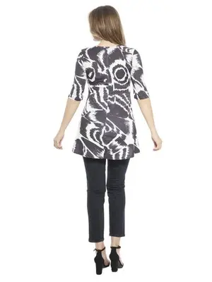 24SEVEN COMFORT APPAREL Abstract Print Scoop Neck Tunic Top - Black Multi