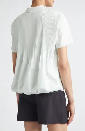 Moncler Pleated Back Mixed Media Polo - Ice