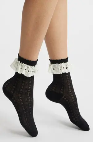 HIGH HEEL JUNGLE Bobby Lace Ankle Socks - Black