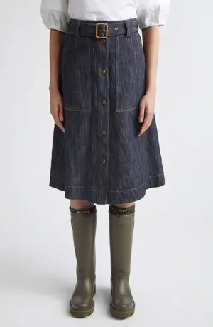 Moncler Belted Denim Midi Skirt - Blue