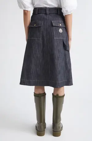 Moncler Belted Denim Midi Skirt - Blue