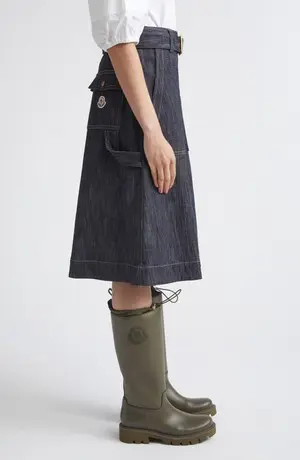 Moncler Belted Denim Midi Skirt - Blue