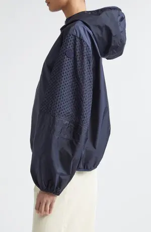 Moncler Zelkova Eyelet Trim Hooded Rain Jacket - Navy Blue