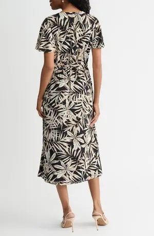 KASPER Print Flutter Sleeve Midi Dress