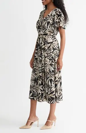 KASPER Print Flutter Sleeve Midi Dress
