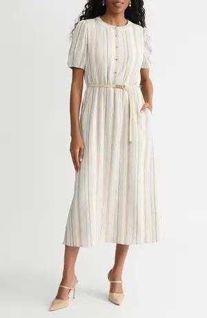 KASPER Striped Belted Shirtdress