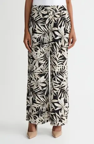 KASPER Printed Wide Leg Pants - Black Multi