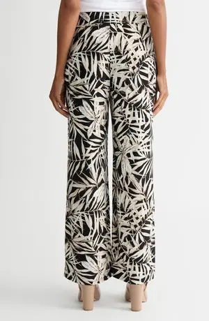 KASPER Printed Wide Leg Pants - Black Multi