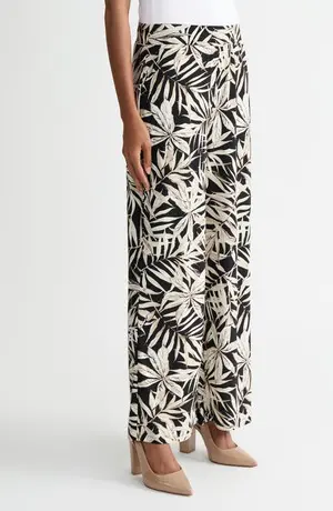 KASPER Printed Wide Leg Pants - Black Multi