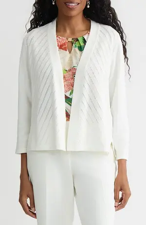 KASPER Diagonal Open Stitch Cardigan