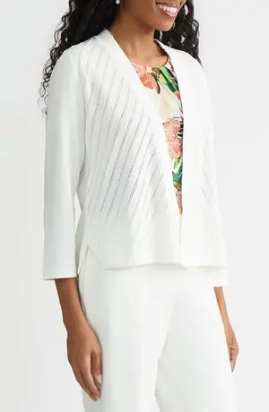 KASPER Diagonal Open Stitch Cardigan