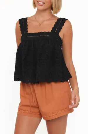 PETAL & PUP Aideen Sleeveless Eyelet Top - Black
