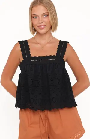 PETAL & PUP Aideen Sleeveless Eyelet Top - Black