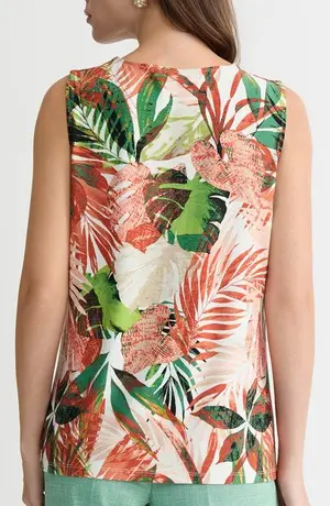KASPER Hardware Keyhole Cap Sleeve Printed Top