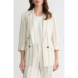 KASPER Striped Open Front Blazer - Vanilla Ice/toasted White