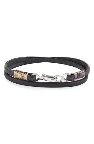 Caputo & Co Euro Leather Double Wrap Bracelet Dark Grey