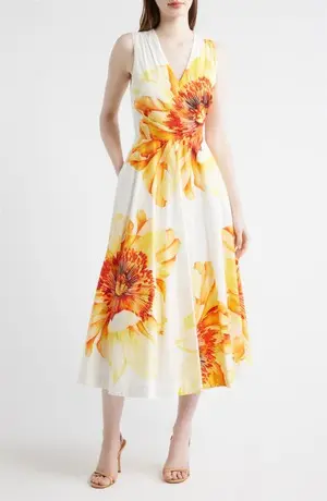 Elie Tahari Ines Floral Midi Dress - Spring Meadow