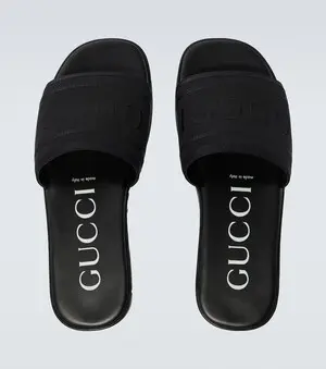 Gucci Canvas And Leather Slides - Black