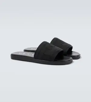 Gucci Canvas And Leather Slides - Black