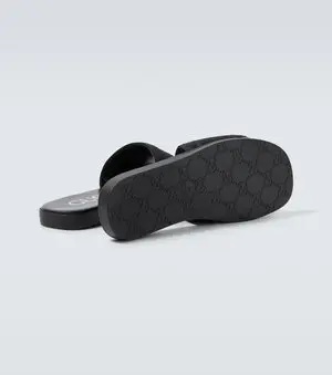 Gucci Canvas And Leather Slides - Black