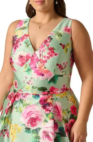 Adrianna Papell Floral High-low Fit & Flare Midi Dress