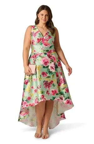 Adrianna Papell Floral High-low Fit & Flare Midi Dress
