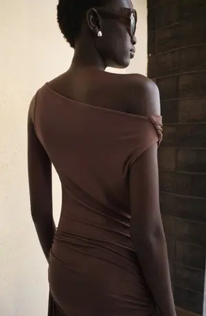Mango Asymmetric Gather Maxi Dress - Brown
