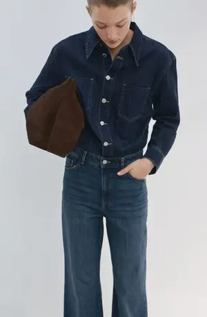 Mango Long Sleeve Wide Leg Denim Jumpsuit