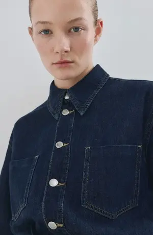 Mango Long Sleeve Wide Leg Denim Jumpsuit