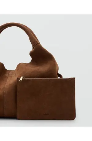 Mango Slouchy Leather Shoulder Bag - Brown