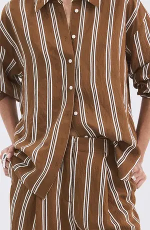 Mango Stripe Straight Button-up Shirt - Brown