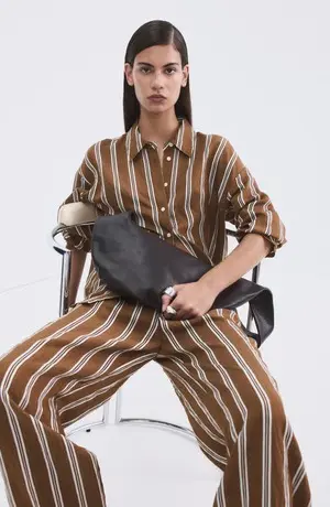 Mango Stripe Straight Button-up Shirt - Brown