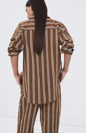 Mango Stripe Straight Button-up Shirt - Brown