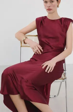 Mango Sleeveless Satin Maxi Dress - Cherry