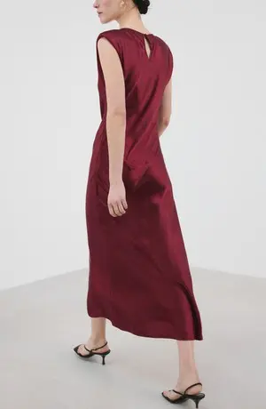 Mango Sleeveless Satin Maxi Dress - Cherry